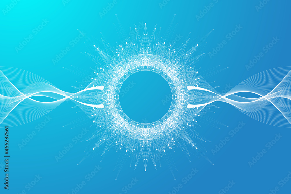 Quantum technology concept. Sphere explosion background. Deep learning ...