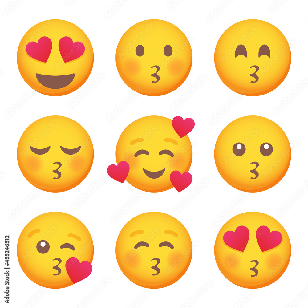 Set Of Love And Kissing Emoticon Smile Icons Cartoon Emoji Set Vector