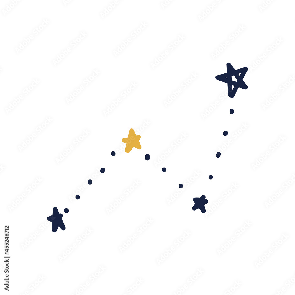 Doodle constellation. Hand-drawn constellation with yellow star. Vector ...