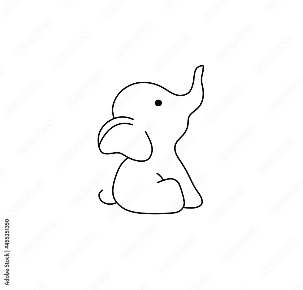Vector isolated cute cartoon baby elephant line drawing. Baby sitting ...