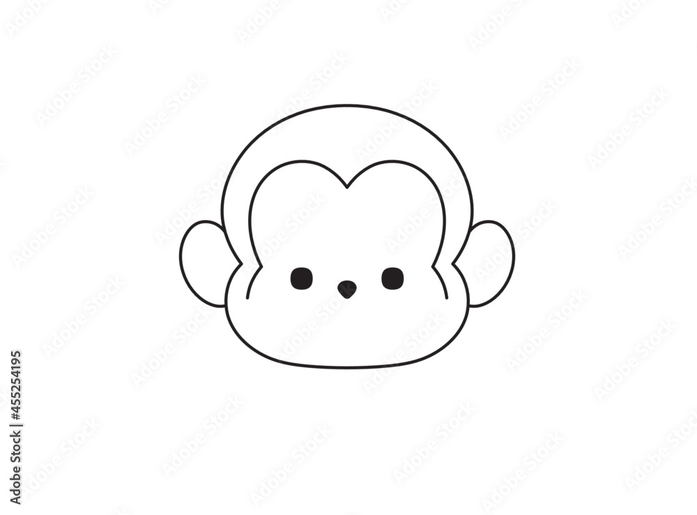 Vector isolated cute cartoon tiny monkey head muzzle drawing. Colorless ...