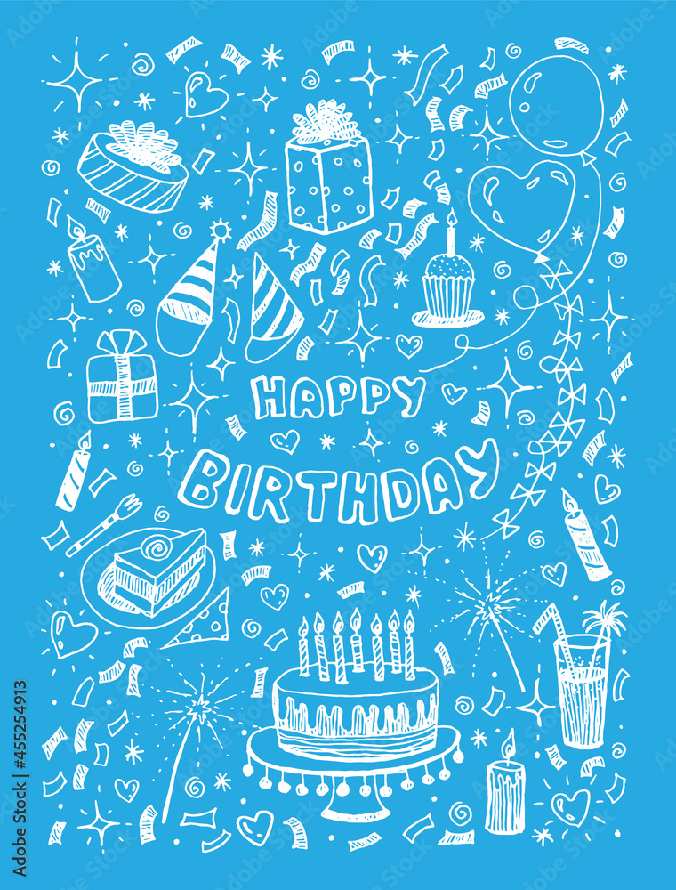 happy birthday blue color Stock Illustration | Adobe Stock