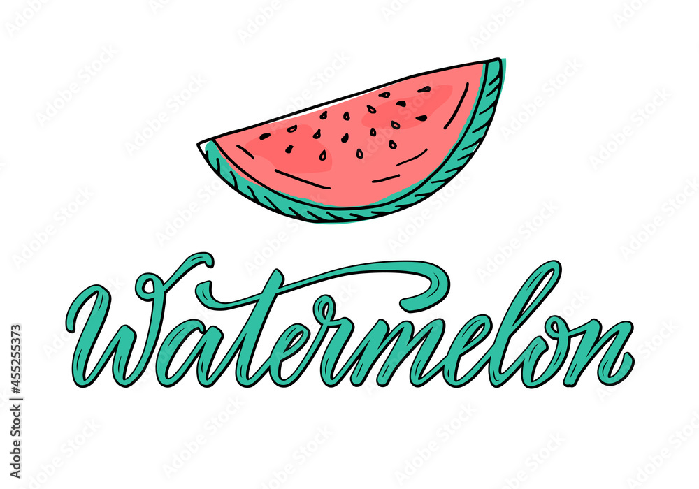 Vector illustration of watermelon handwritten text for banner, poster ...