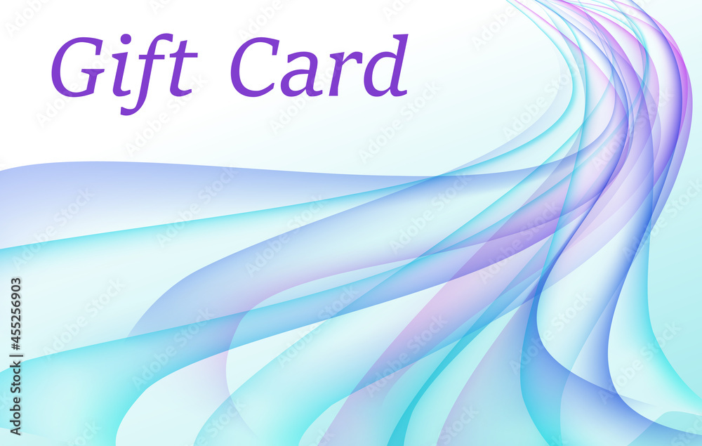 Transparent violet, teal pattern for gift card design. Abstract wavy ...