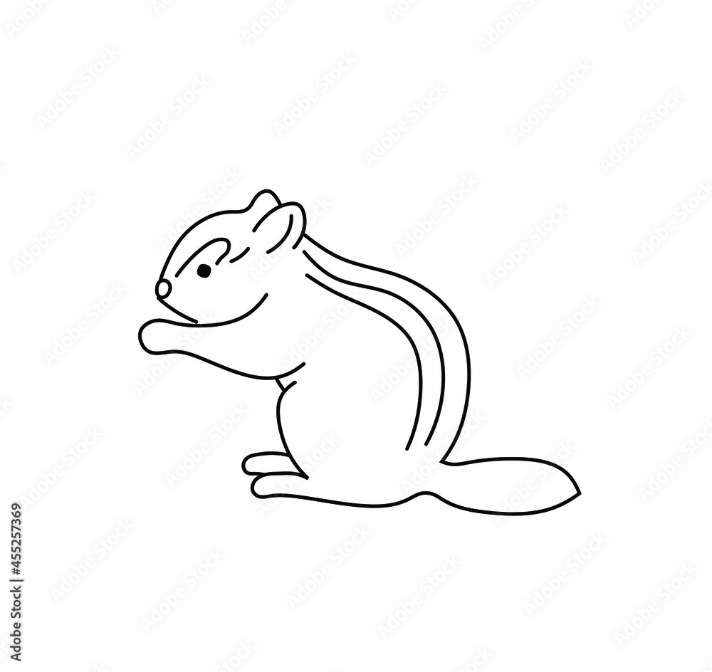 Vector isolated cute cartoon chipmunk contour line drawing colorless ...
