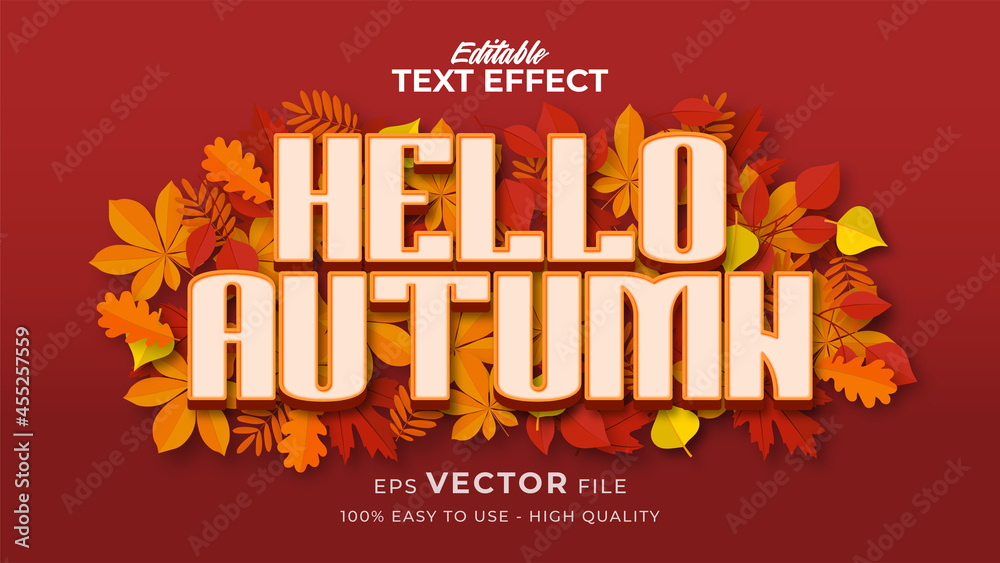 Editable text style effect - autumn text with maple leaves illustration ...