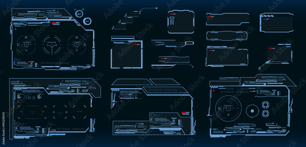 Set of futuristic cyber frames for HUD user interface. Game user ...