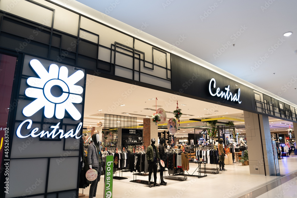 View of CENTRAL logo in front of entrance department store at Central ...