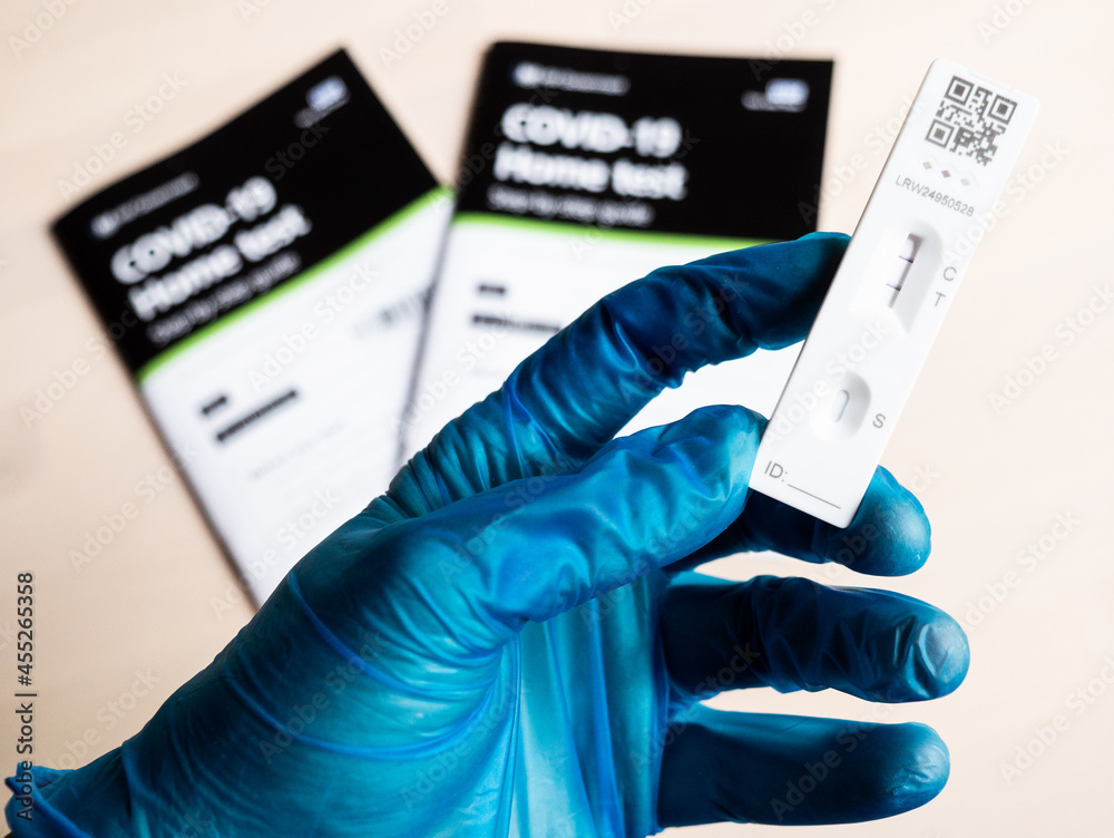 Positive COVID-19 test result. A UK NHS lateral flow corona virus home ...