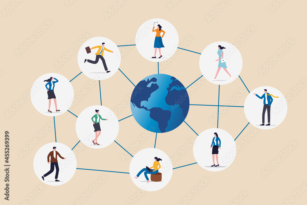 Global network community, offshore or remote work around the world ...