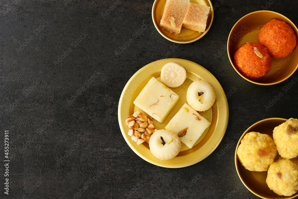 Diwali sweets pista barfi barfee Motichoor Laddu peda badam pak Indian ...