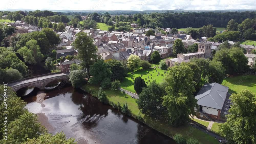 Appleby road bridge over river Eden Cumbria England Drone footage Stock ...