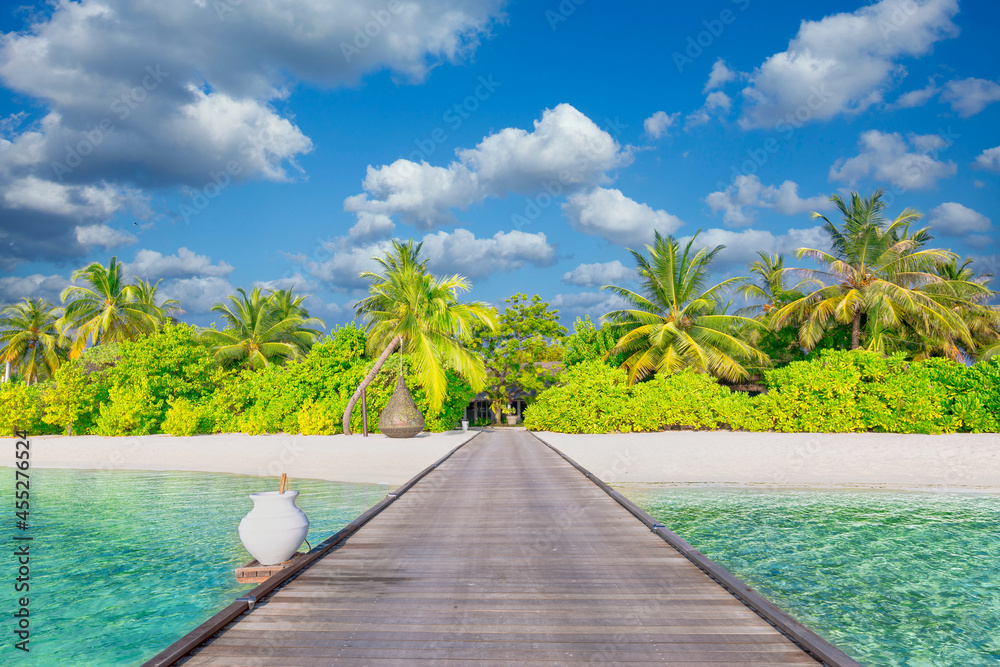 Idyllic tropical beach landscape for background or wallpaper. Design of ...