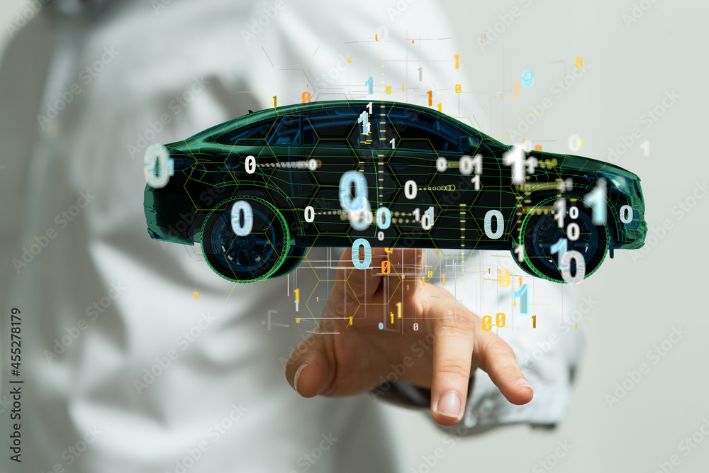 Driverless autonomous vehicle with lidar technology Stock Photo | Adobe ...