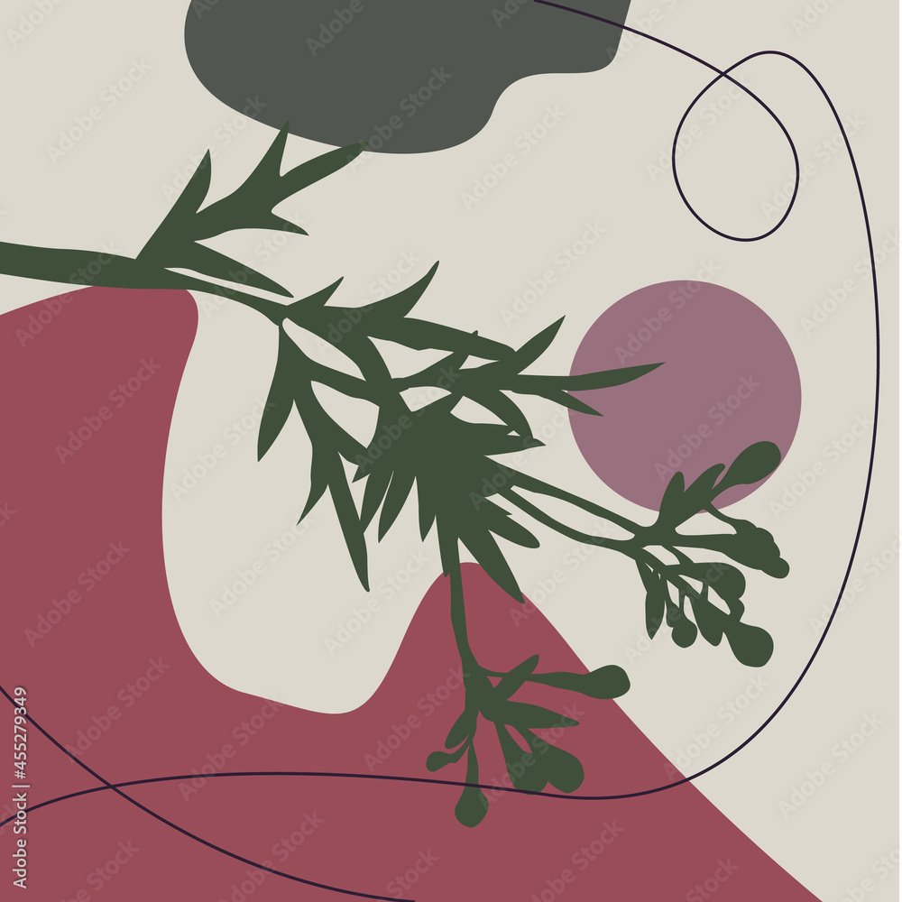 Botanical and abstract wall arts vector collection. oliage line drawing ...