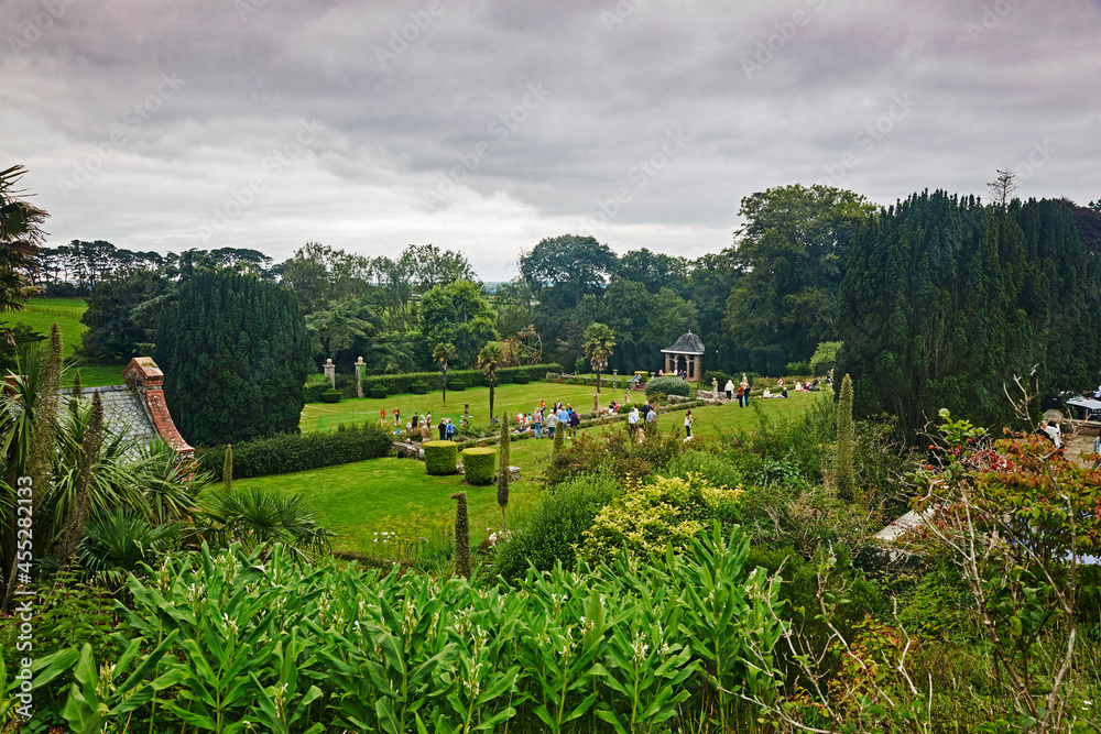 Elevated view of the gardens of Tapeley Park in North Devon Stock Photo ...