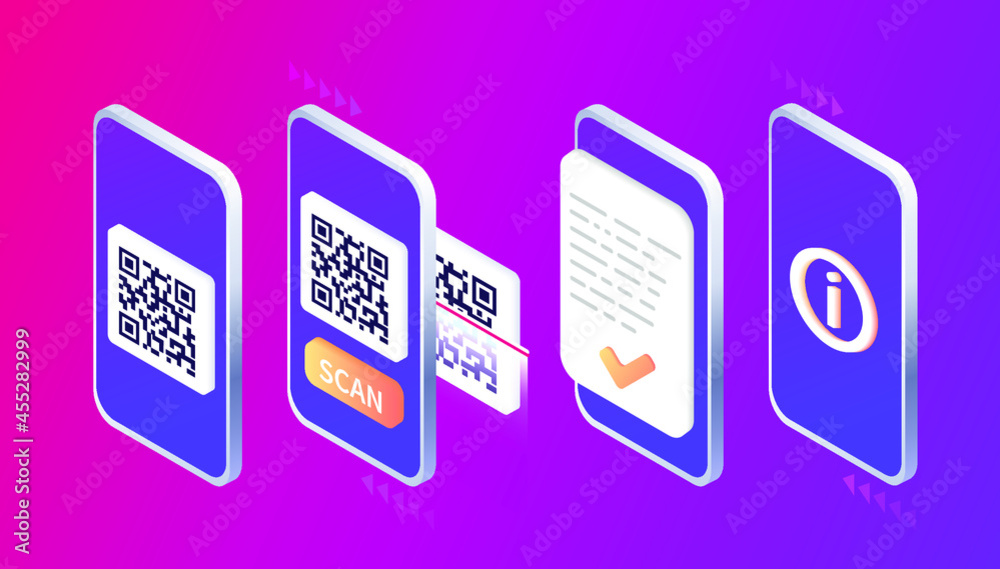 Isometric Smartphone scanning qr code. Download page of the mobile app ...