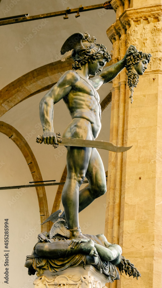 Bronze statue of Perseus holding the head of Medusa in Florence, Piazza ...