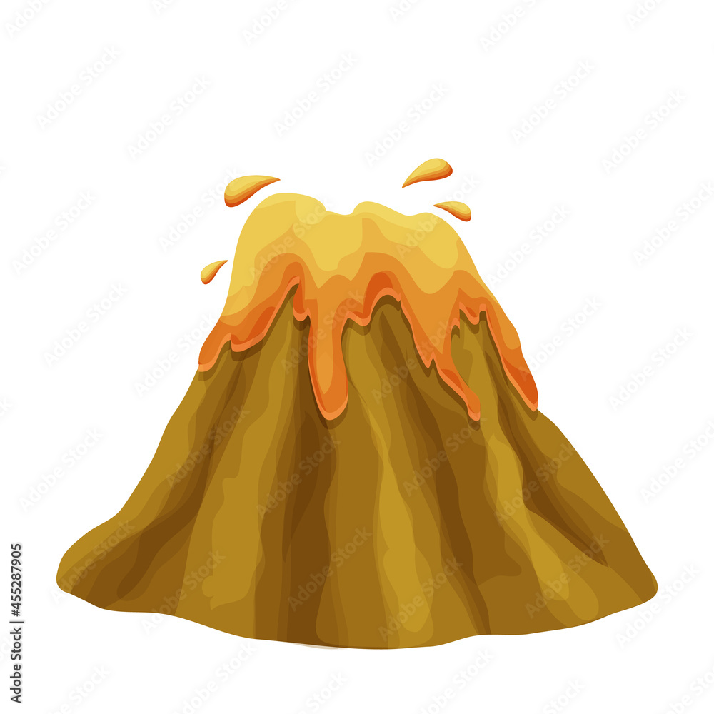 Volcano eruption with magma in cartoon style isolated on white ...