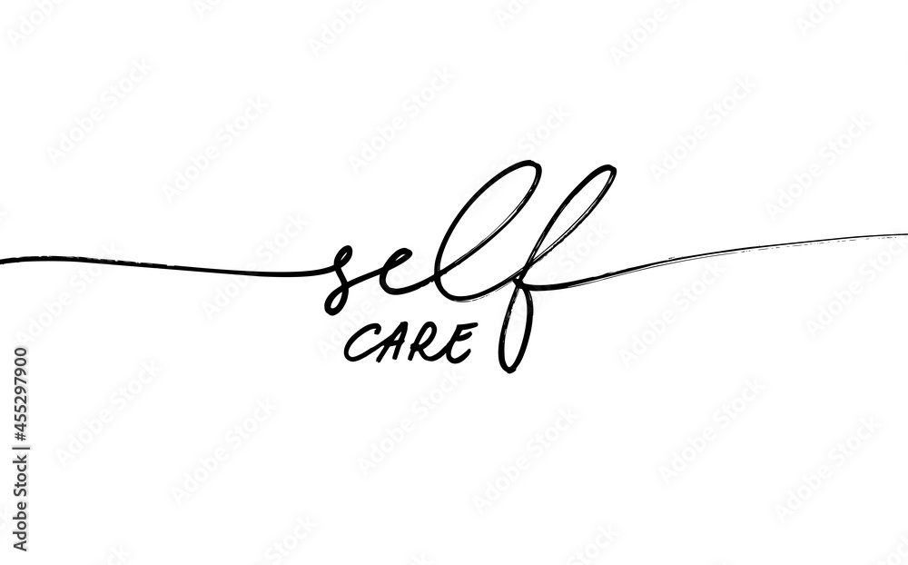 Self care vector line illustration. Motivation quote modern line ...