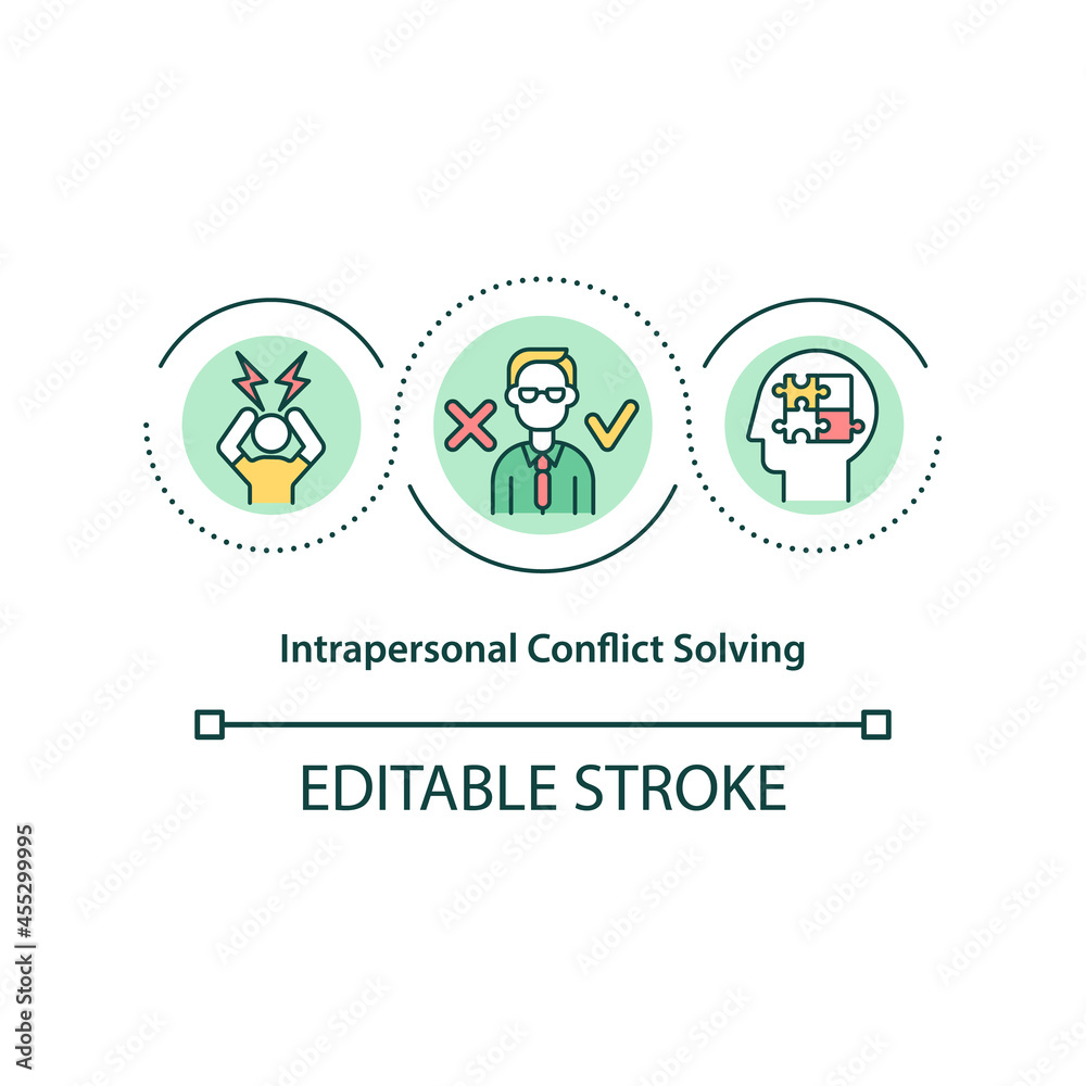 Intrapersonal conflict solving concept icon. Psychological issue ...