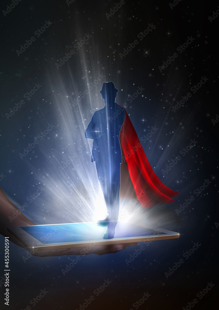 Making an illusion silhouette appear on the screen - a magician with ...