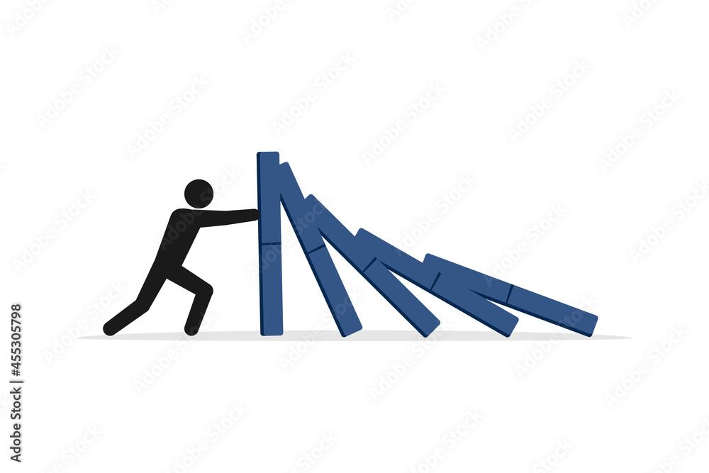 Stickman stopping domino effect icon. Clipart image isolated on white ...