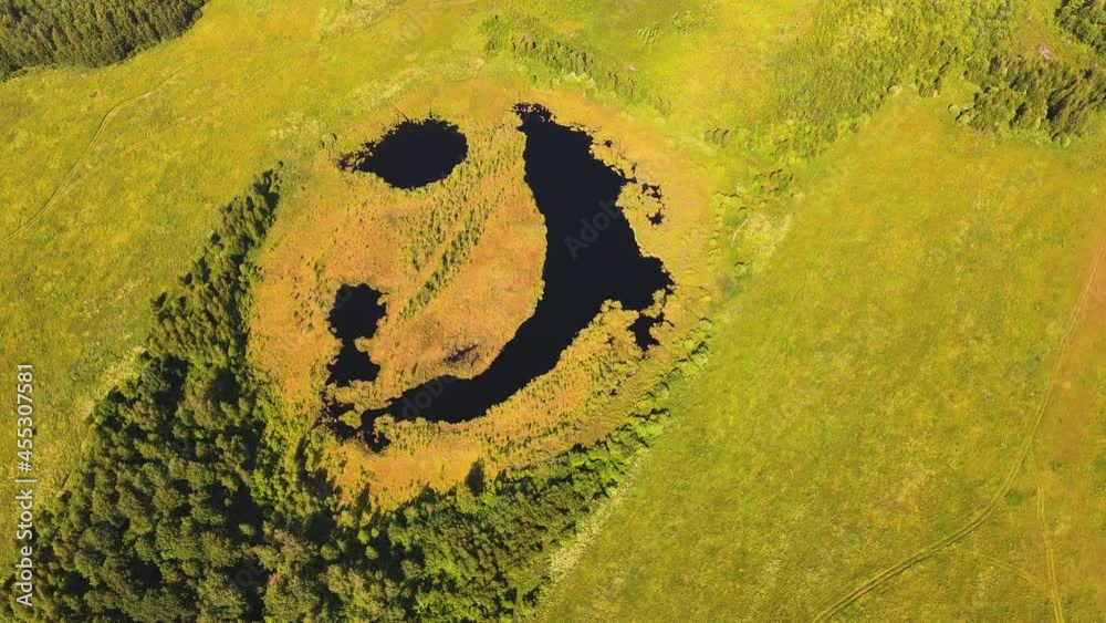 An interesting lake seems to laugh slyly, an aerial view, the beauty of ...