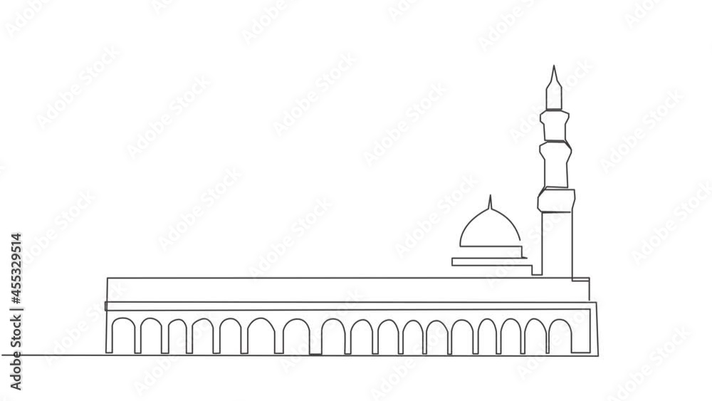 Animated self drawing of continuous line draw historical mosque or ...