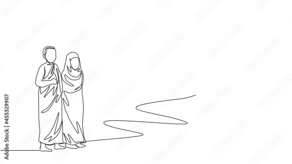 Animated self drawing of continuous line draw muslim muslimah pilgrim ...
