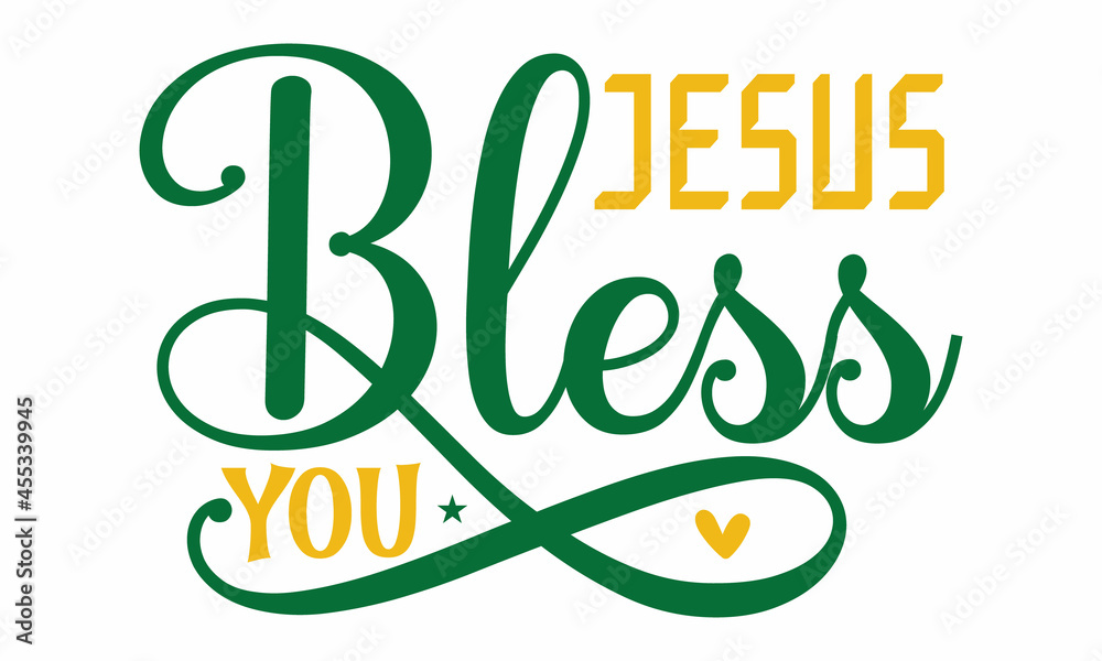 Jesus bless you, badge and icon. Drawn postcard, card, invitation ...