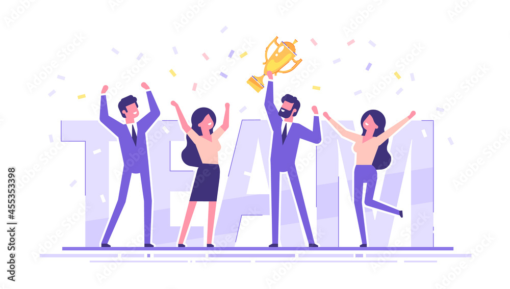 Handsome businessman holding golden cup and celebrating achievement of ...