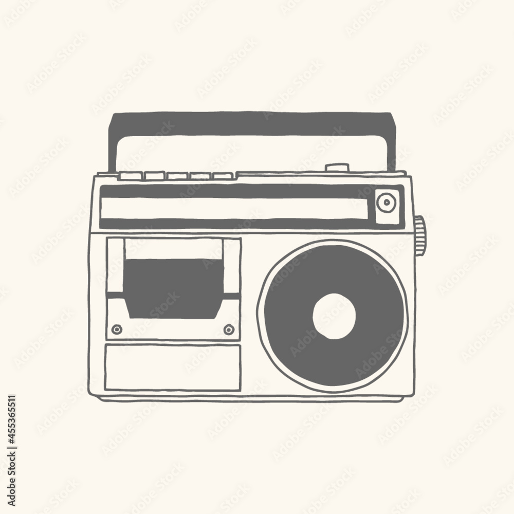 Retro Vintage Radio Music Tape Recorder Hand Drawn Illustration Drawing ...
