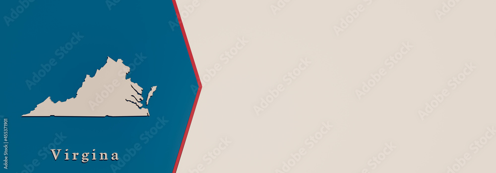 Virginia, template banner. Map and the name of state Virginia in beige ...