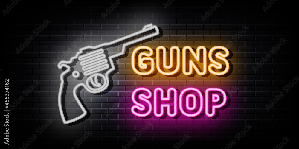 Gun shop neon logo sign vector Stock Vector | Adobe Stock