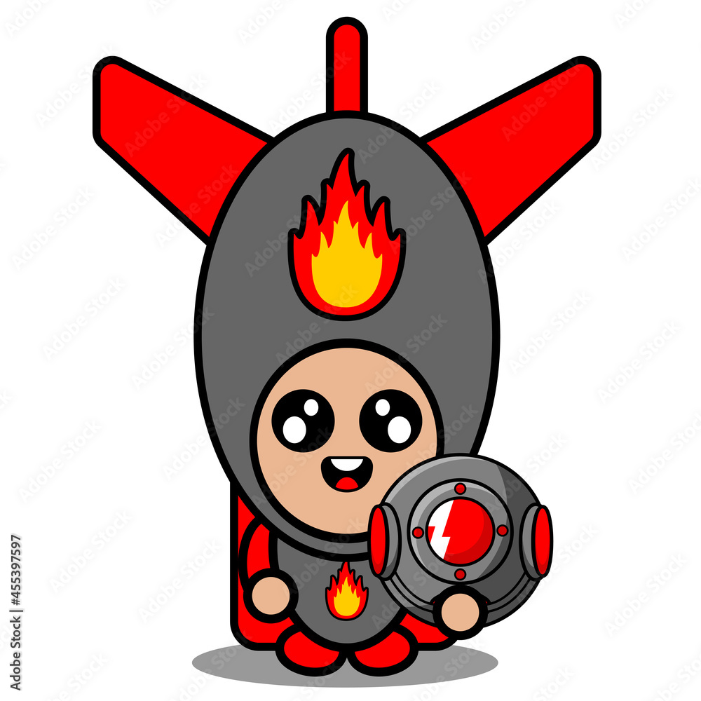 cartoon doodle vector cute character nuclear bomb mascot costume with ...