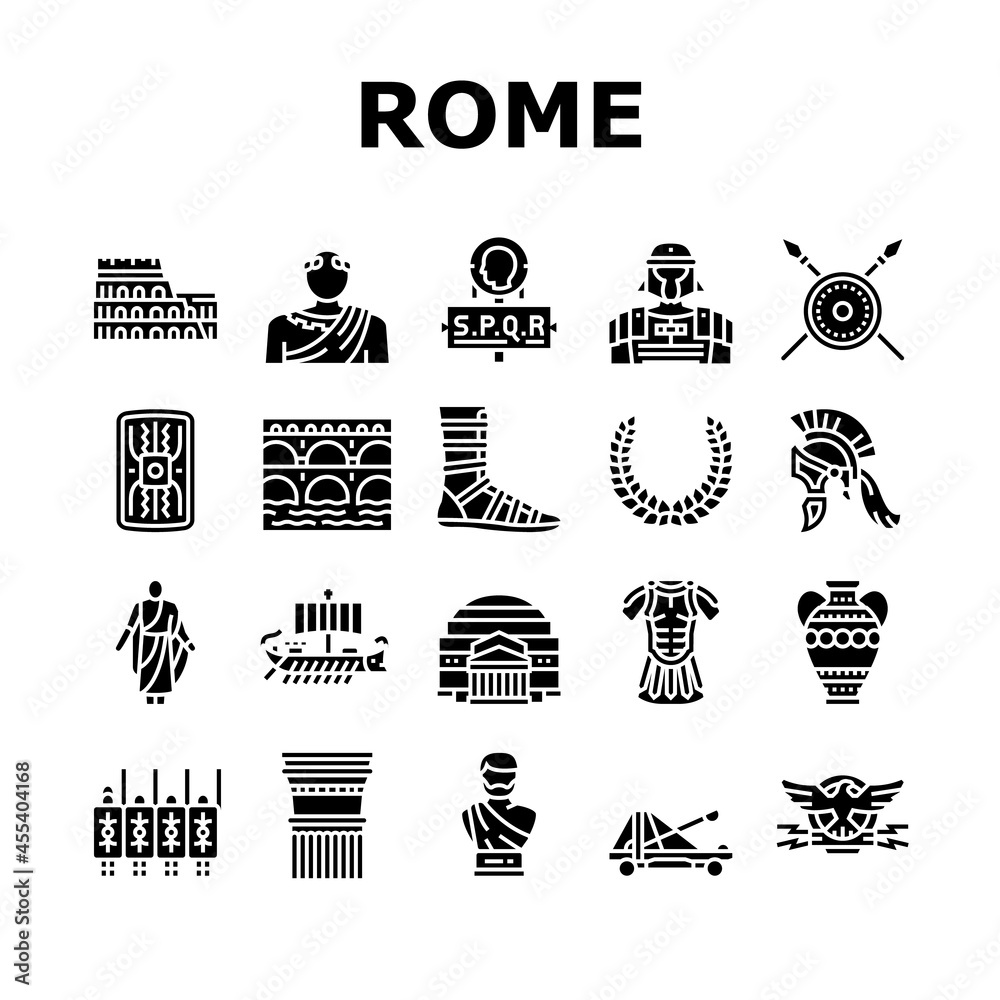 Ancient Rome Antique History Icons Set Vector. Ancient Rome Amphora ...