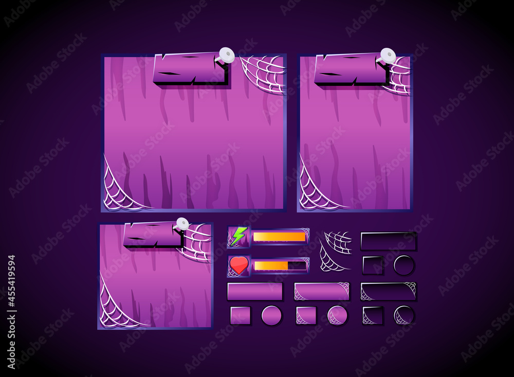 scary halloween game ui kit collection set template board pop up bar ...