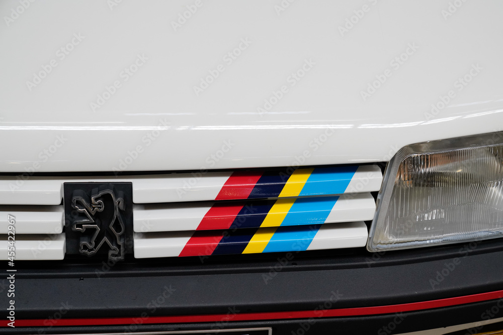 peugeot 205 GTI logo brand and sign front of sport gt ancient vintage ...