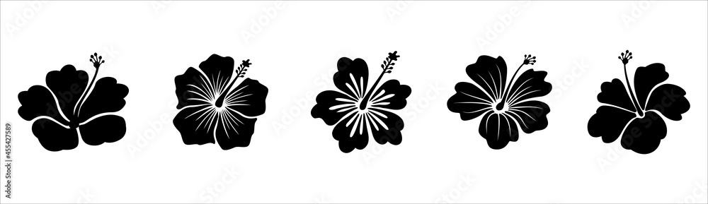 Hibiscus Flower Silhouette Vector Set Hibiscus Flower Vector