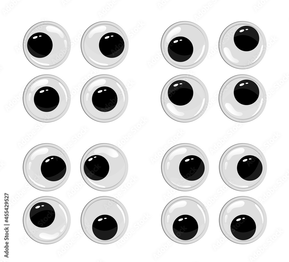 Cute plastic eyes for toys, dolls. Eyeballs vector cartoon set Stock ...