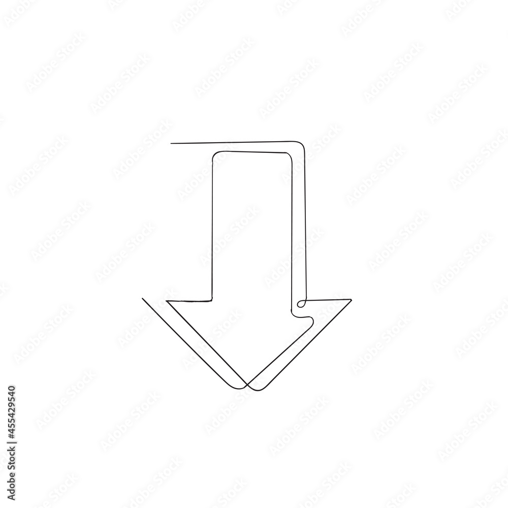 hand drawn doodle down arrow illustration in continuous line art style ...