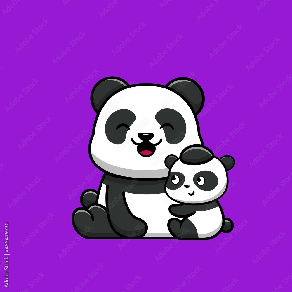 Cute Panda Mother With Baby Panda Cartoon Vector Icon Illustration ...