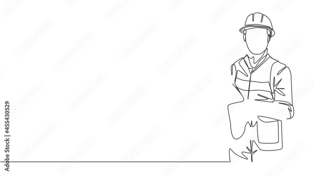 Self drawing animation of one single line draw young handsome architect ...