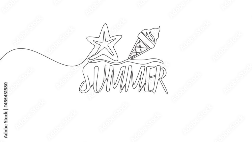Animation of one line drawing of cute and cool travel holiday ...