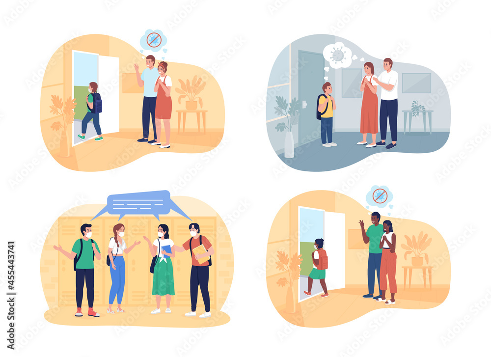 After pandemic returning to school 2D vector isolated illustration set ...
