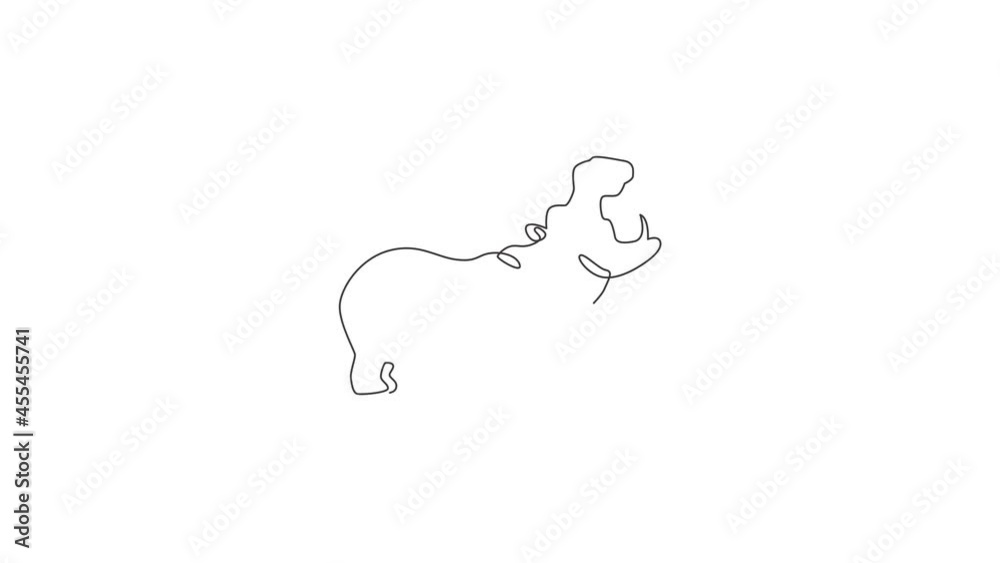Animated self drawing of one continuous line draw big hippopotamus for ...