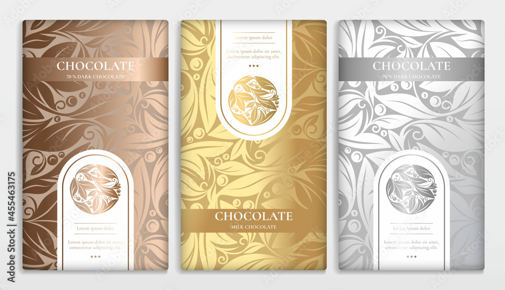 Vintage set of chocolate bar packaging design. Vector luxury template ...