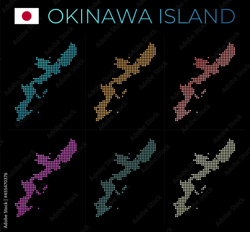 Okinawa Island dotted map set. Map of Okinawa Island in dotted style ...