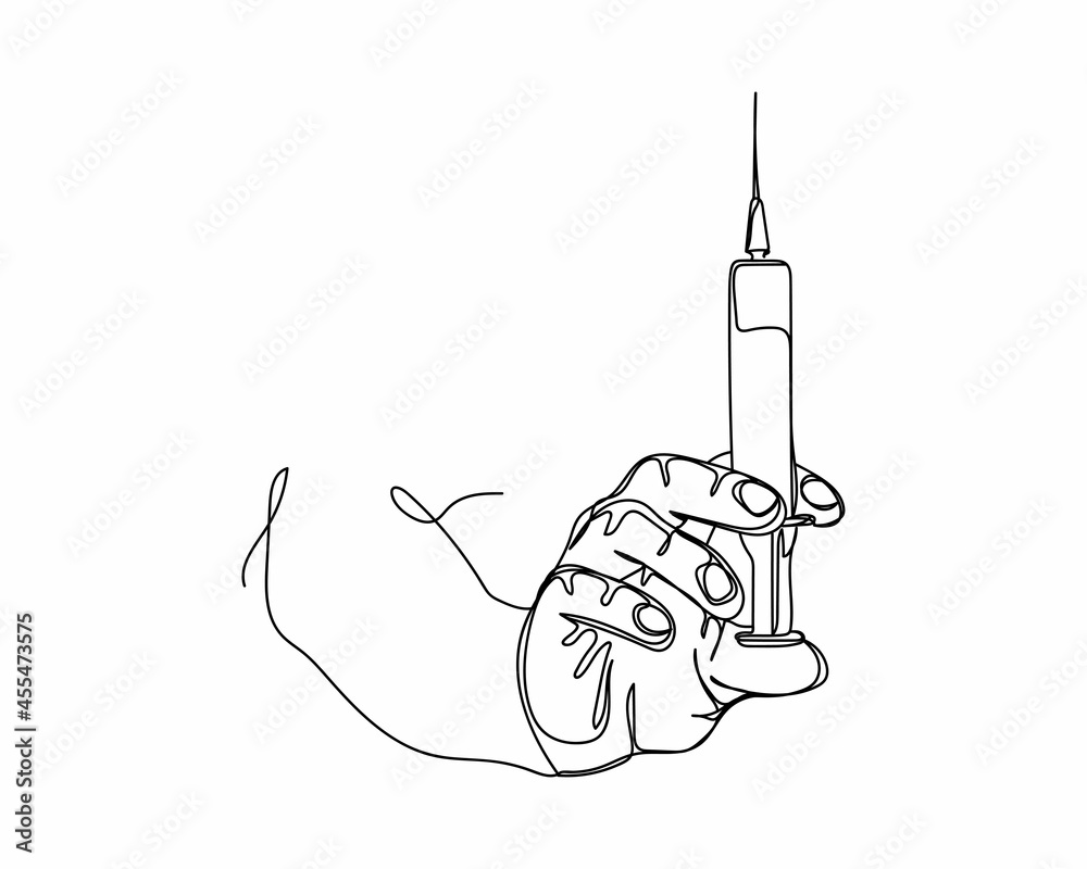 Continuous one line drawing of hand holding syringe healthy or medical ...